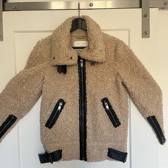 Zara | Jackets & Coats | Zara Woman Teddy Sherpa Shearling Aviator Moto ...